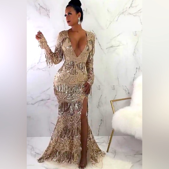 Hot Miami Styles | Dresses | Nwt Evening Gown Gorgeous Gold Sequin And ...